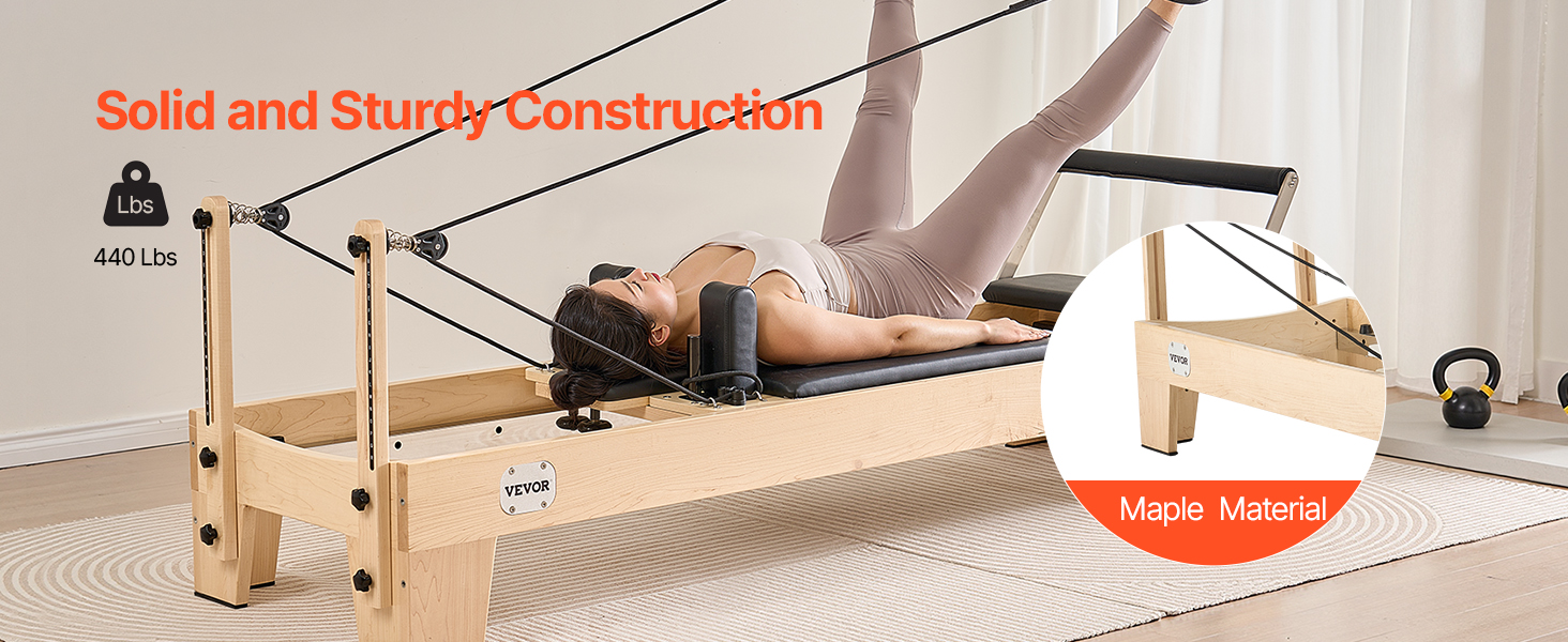Pilates Reformer Wood Pilates Machine Home Gym Workout Equipment with ...