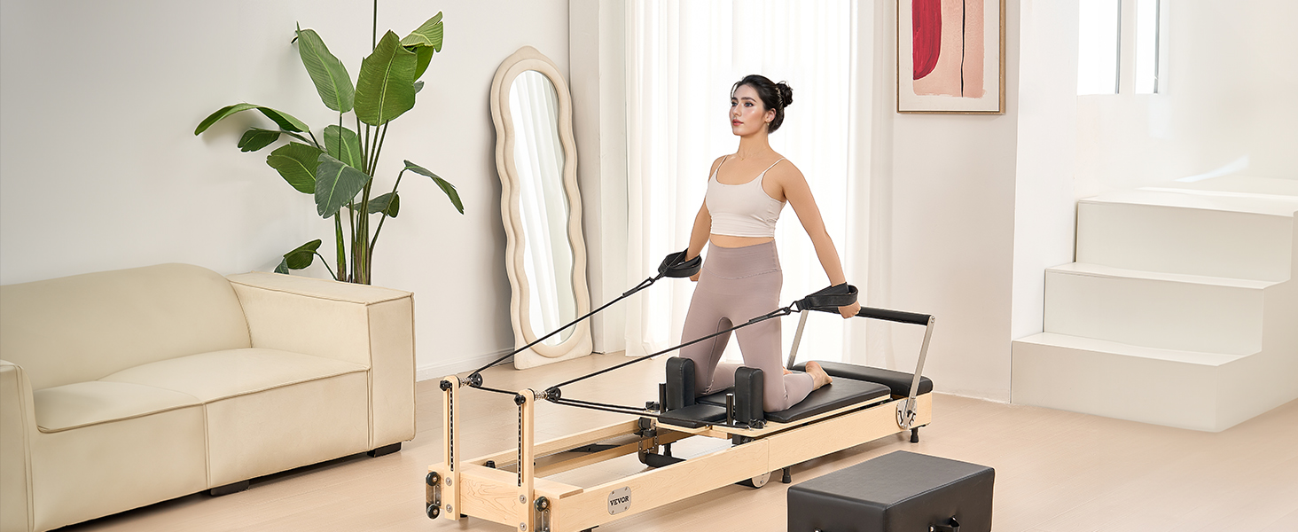 Foldable Pilates Reformer Wooden Pilates Machine Home Gym Workout ...