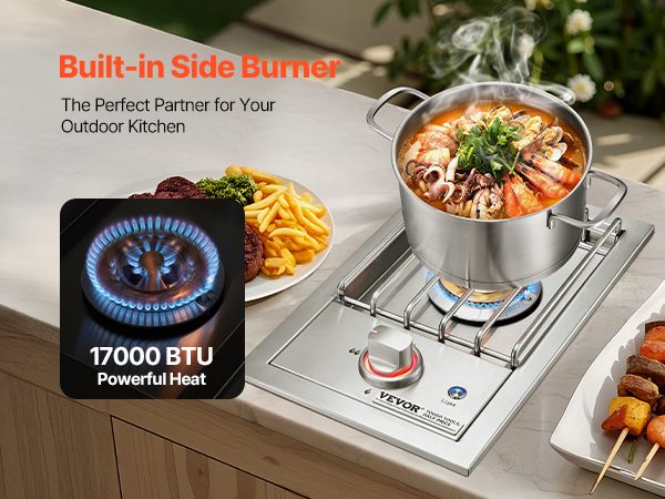 VEVOR Single Grilling Side Burner for Outdoor 17,000BTU Propane ...