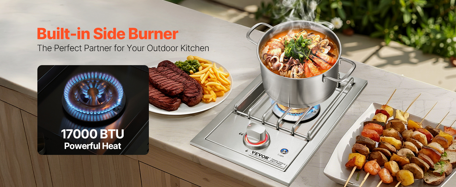 VEVOR Single Grilling Side Burner for Outdoor 17,000BTU Propane ...