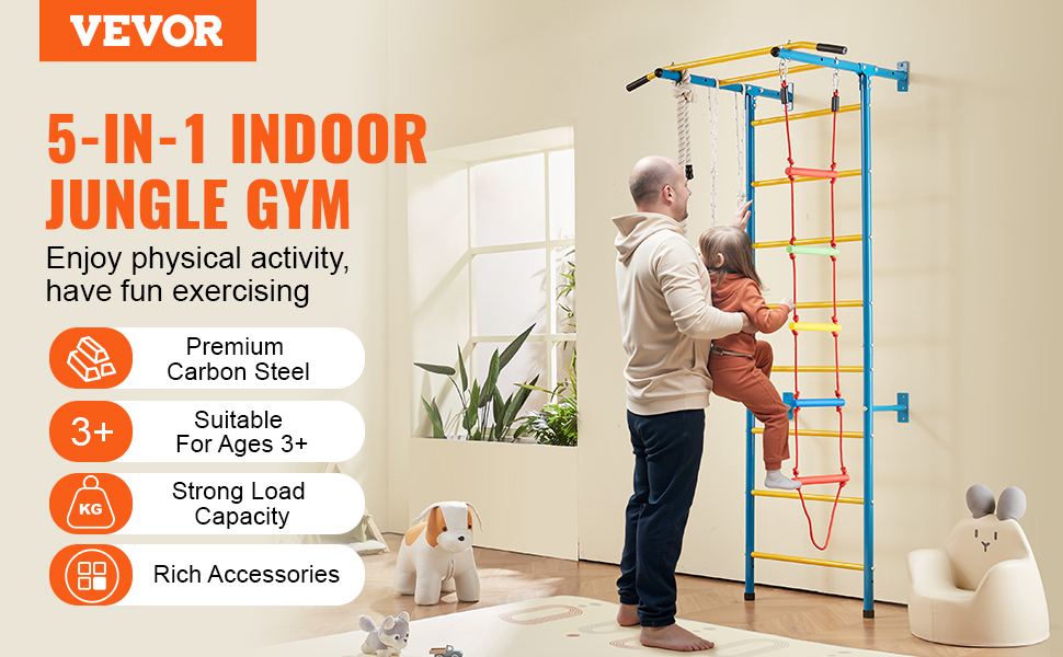 Wall Gym for Kids 5 in 1 Steel Indoor Kids Gym for Exercise Climbing ...