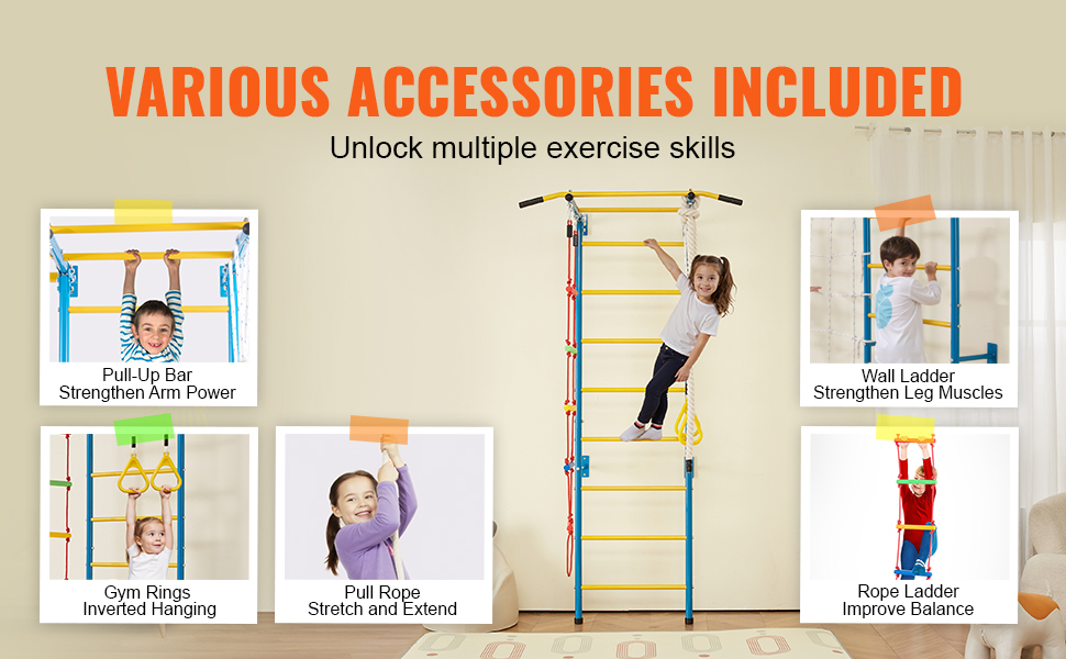 Wall Gym for Kids 5 in 1 Steel Indoor Kids Gym for Exercise Climbing ...
