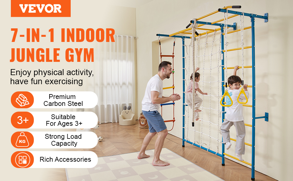 Wall Gym for Kids 7 in 1 Steel Indoor Kids Gym for Exercise Climbing ...