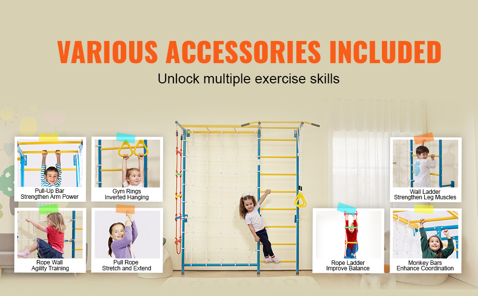 Wall Gym for Kids 7 in 1 Steel Indoor Kids Gym for Exercise Climbing ...
