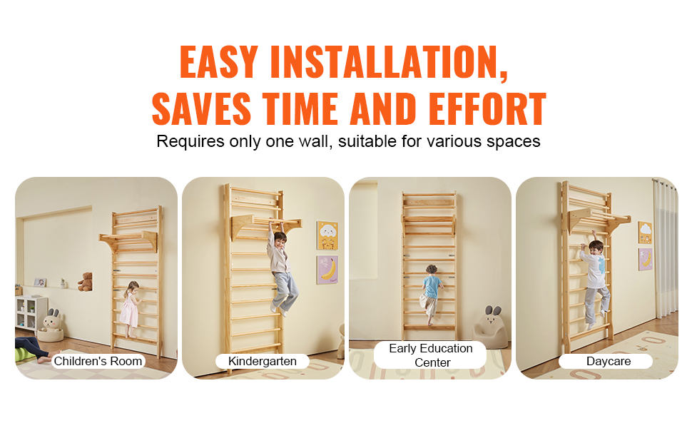 Swedish Ladder Wall Gym 10-Level Wooden Indoor Playground Climbing Toys ...