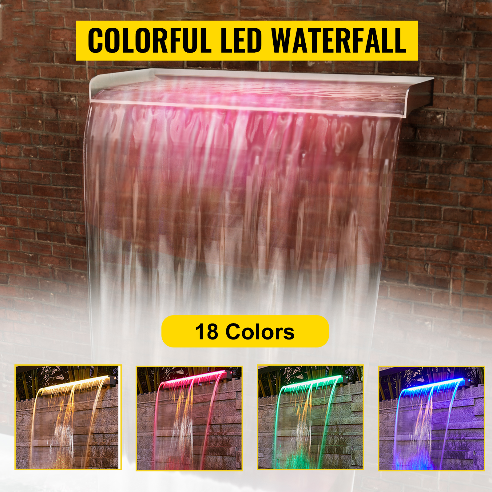 VEVOR Pool Fountain Stainless Steel Pool Waterfall 35.4" x 4.5" x 3.1 ...