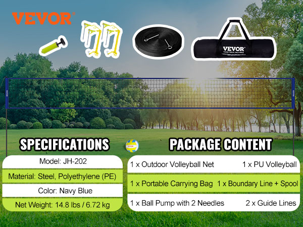 VEVOR Outdoor Portable Volleyball Net System, Adjustable Height Steel ...