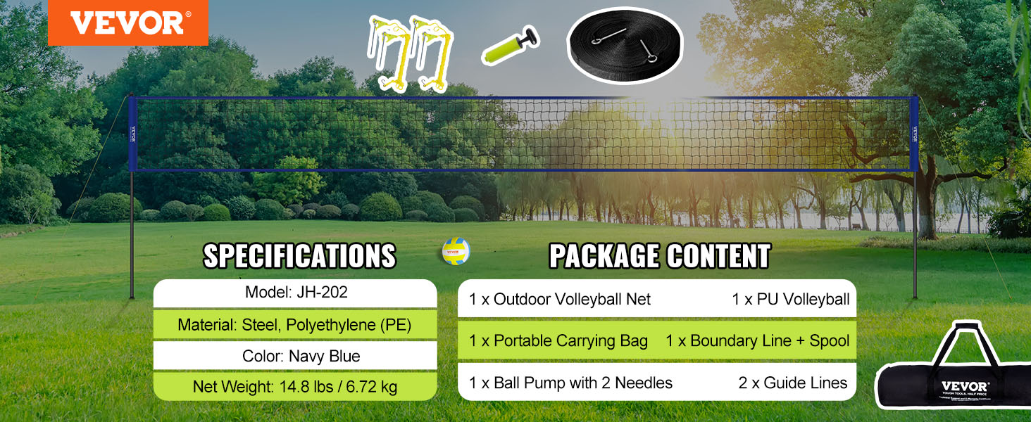 VEVOR Outdoor Portable Volleyball Net System, Adjustable Height Steel ...
