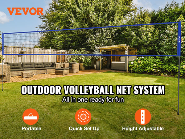 VEVOR Outdoor Portable Volleyball Net System, Adjustable Height Steel ...