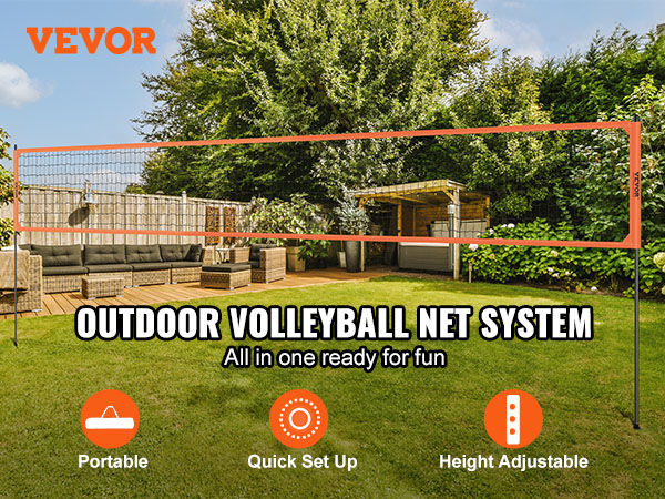 VEVOR Outdoor Portable Volleyball Net System, Adjustable Height ...