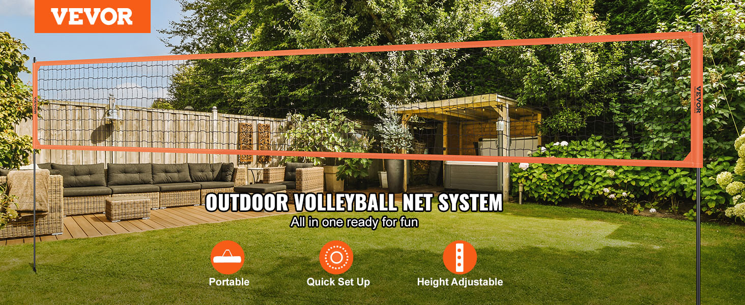 VEVOR Outdoor Portable Volleyball Net System, Adjustable Height ...