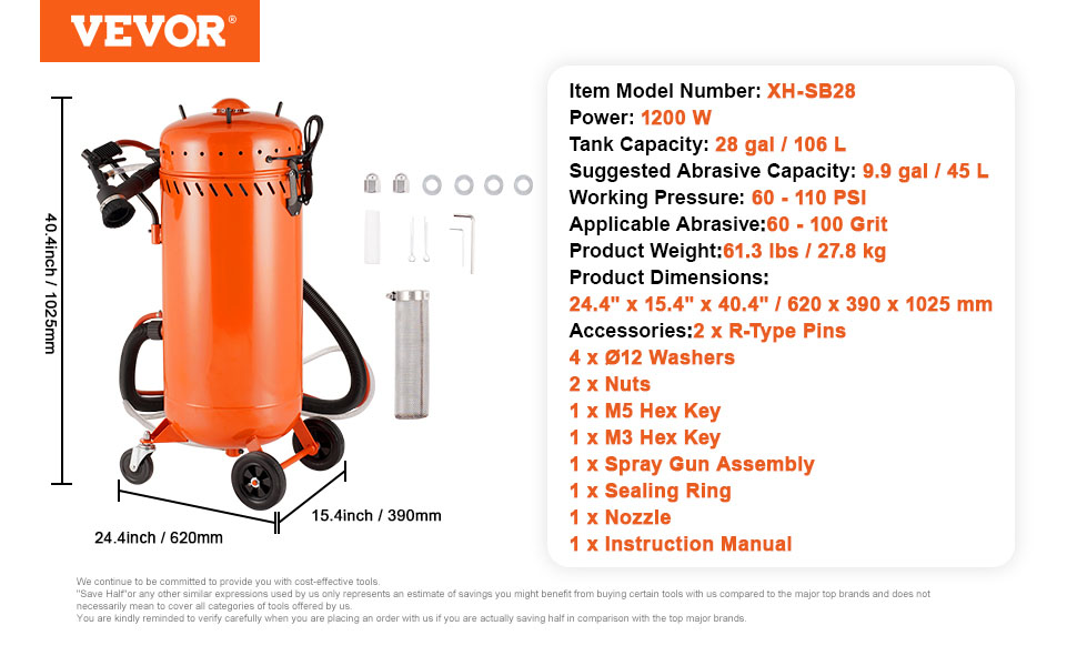 VEVOR 28 Gallon Vacuum Sand Blaster, Dustless Sandblaster with Built-in ...