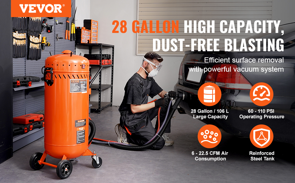 VEVOR 28 Gallon Vacuum Sand Blaster, Dustless Sandblaster with Built-in ...