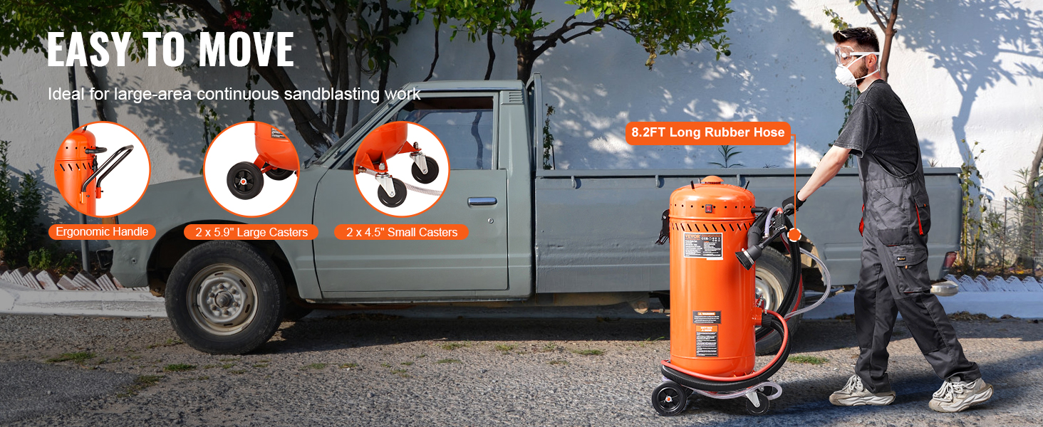 VEVOR 28 Gal Vacuum Sand Blaster Dustless Sandblaster with 1200W Vacuum ...