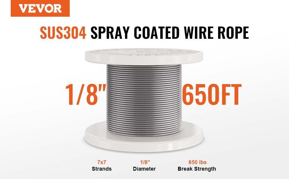 VEVOR T304 Stainless Steel Cable 1/8" 7x7 Steel Wire Rope 100 ft Cable Railing | VEVOR US