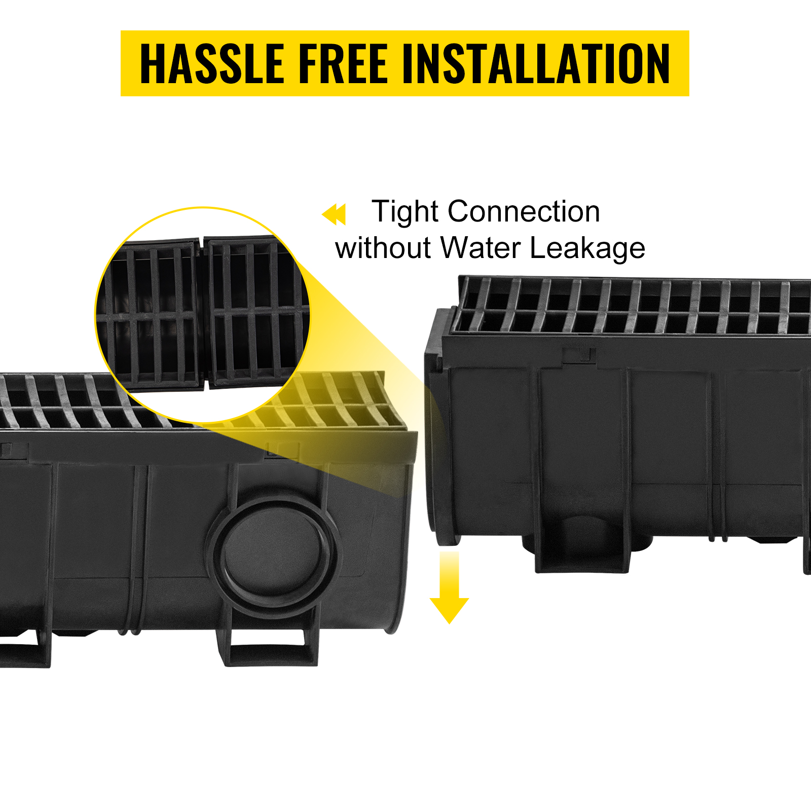 VEVOR Trench Drain System, Channel Drain with Plastic Grate, 5.9x7.5 ...