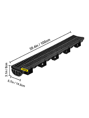 VEVOR Trench Drain System, 5.7x3.1x39-Inch HDPE Drainage Trench,Channel ...