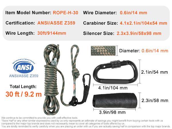 VEVOR Tree Stand Safety Rope, 30 ft/91.44 m Treestand Lifeline Rope ...