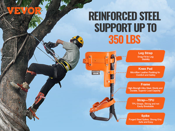 VEVOR Tree Climbing Spikes Set Climbing Spurs Alloy Steel Safety Rope ...