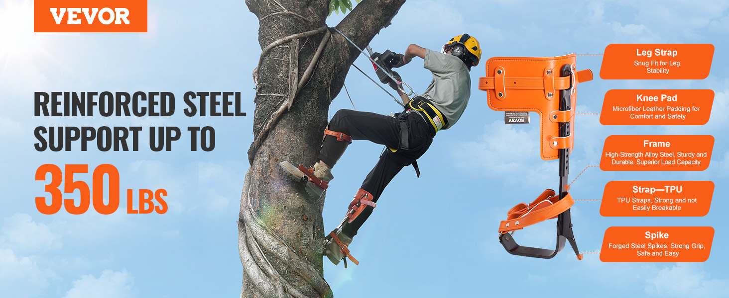 VEVOR Tree Climbing Spikes Set Climbing Spurs Alloy Steel Safety Rope ...