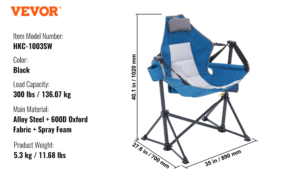 VEVOR Camping Chair Hammock Chair 300 lbs Load Capacity Hammock Folding ...