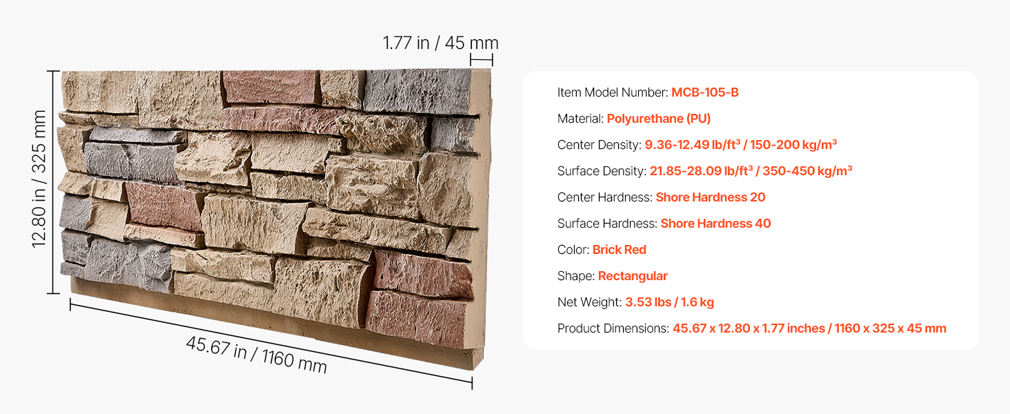 Faux Stacked Stone Wall Panel 45.6x12.8 in PU Artificial Stone Wall ...
