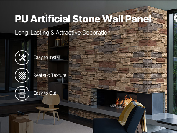 Faux Stacked Stone Wall Panel 45.6x12.8 in PU Artificial Stone Wall ...