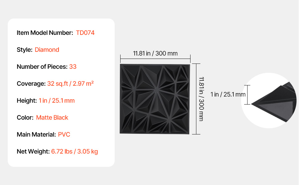 VEVOR 3D Wall Panels 33-Pack 11.81x11.81'' PVC 32 Sq.Ft Coverage ...
