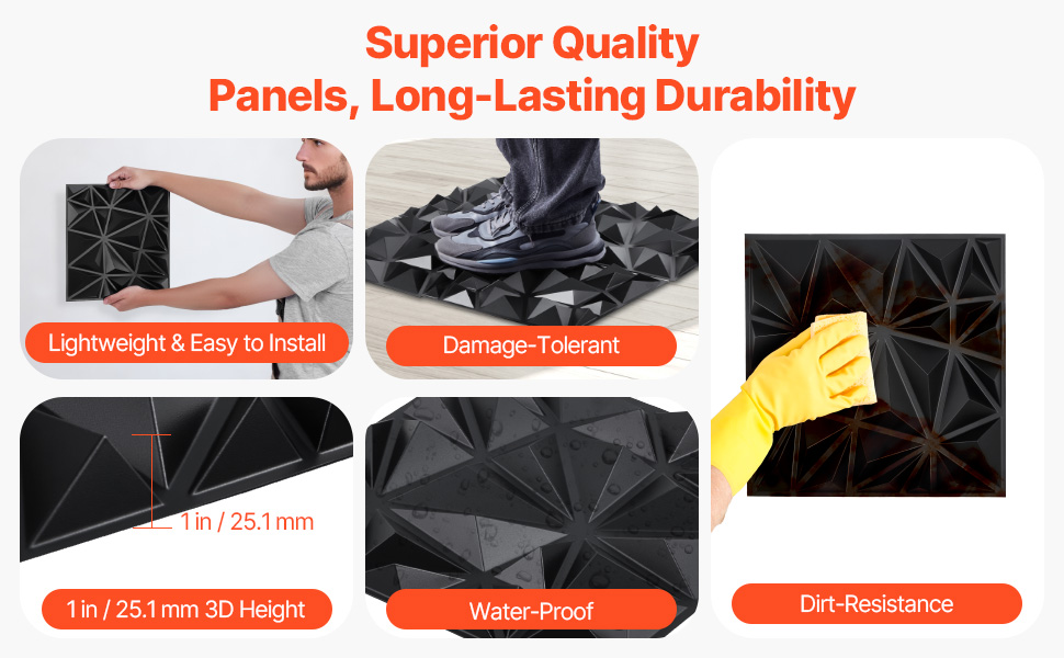 VEVOR 3D Wall Panels 33-Pack 11.81x11.81'' PVC 32 Sq.Ft Coverage ...