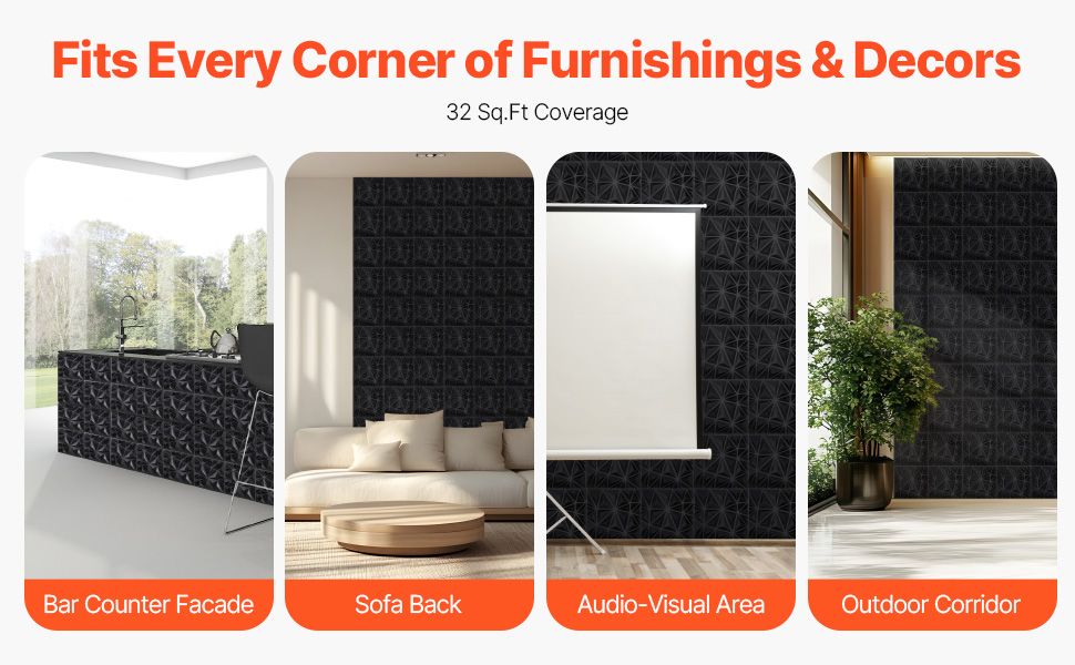 VEVOR 3D Wall Panels 33-Pack 11.81x11.81'' PVC 32 Sq.Ft Coverage ...
