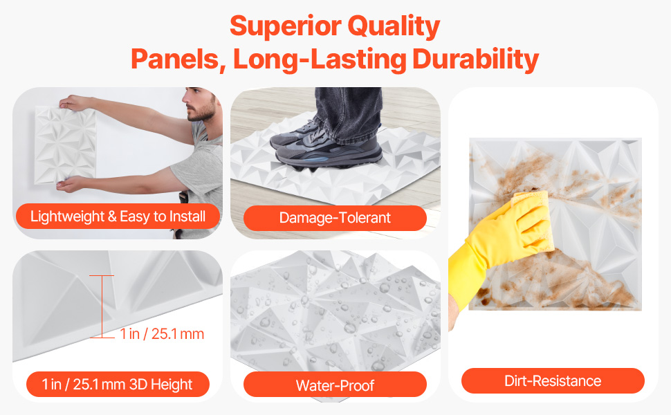 VEVOR 3D Wall Panels 33-Pack 30x30 cm PVC 2.97 m² Coverage Diamond ...