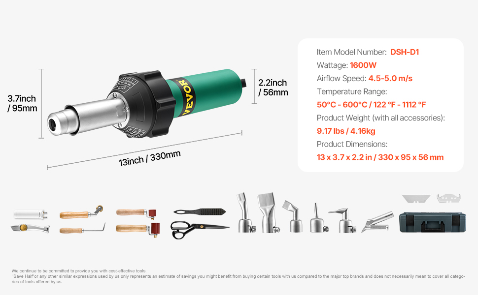 Hot Air Plastic Welder 1600W PVC TPO Vinyl Heat Gun Torch & 17 ...