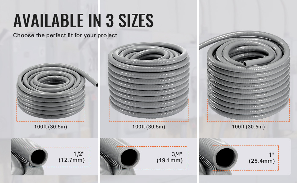 VEVOR 3/4-Inch Flexible Electrical Conduit, 100 ft, PVC Liquid-Tight ...