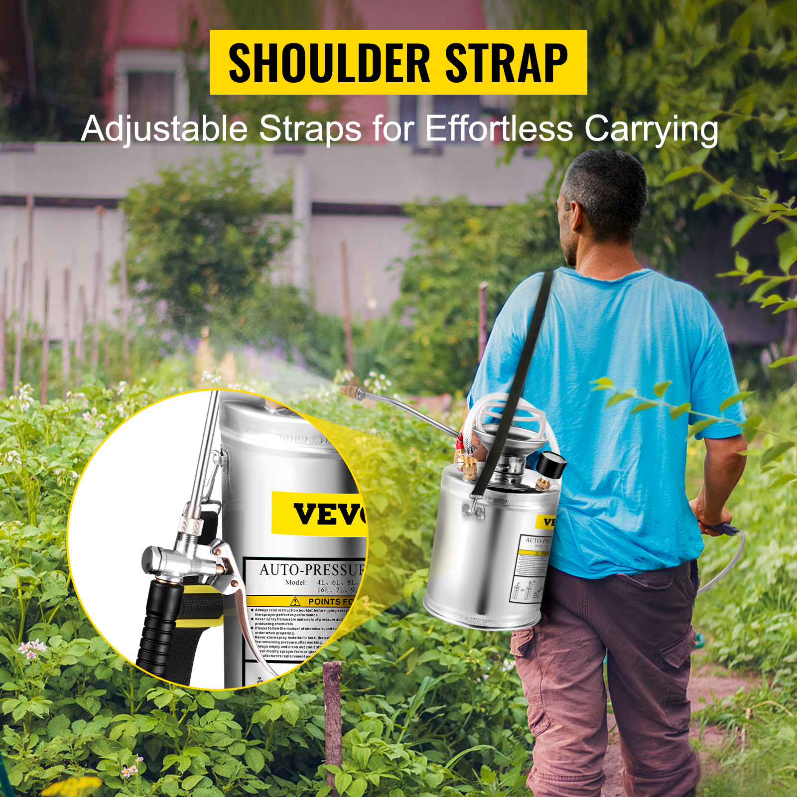 VEVOR 1Gal Stainless Steel, Set with 12" Wand& Handle& 3FT Reinforced ...