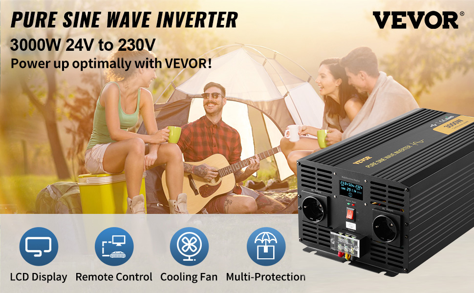 VEVOR Pure Sine Wave Inverter Power Inverter 3000W DC24V to AC230V ...