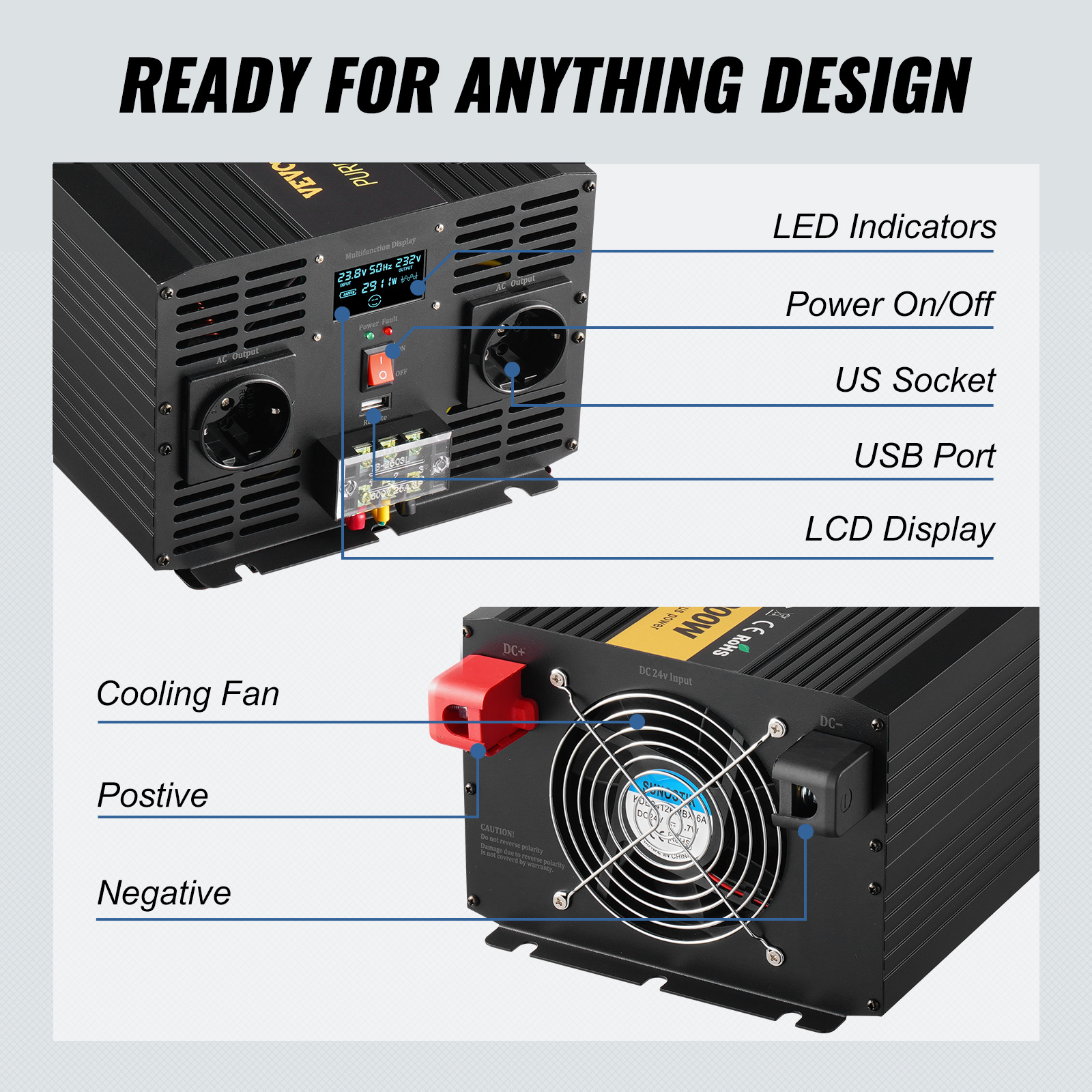 VEVOR Pure Sine Wave Inverter Power Inverter 3000W DC24V to AC230V ...