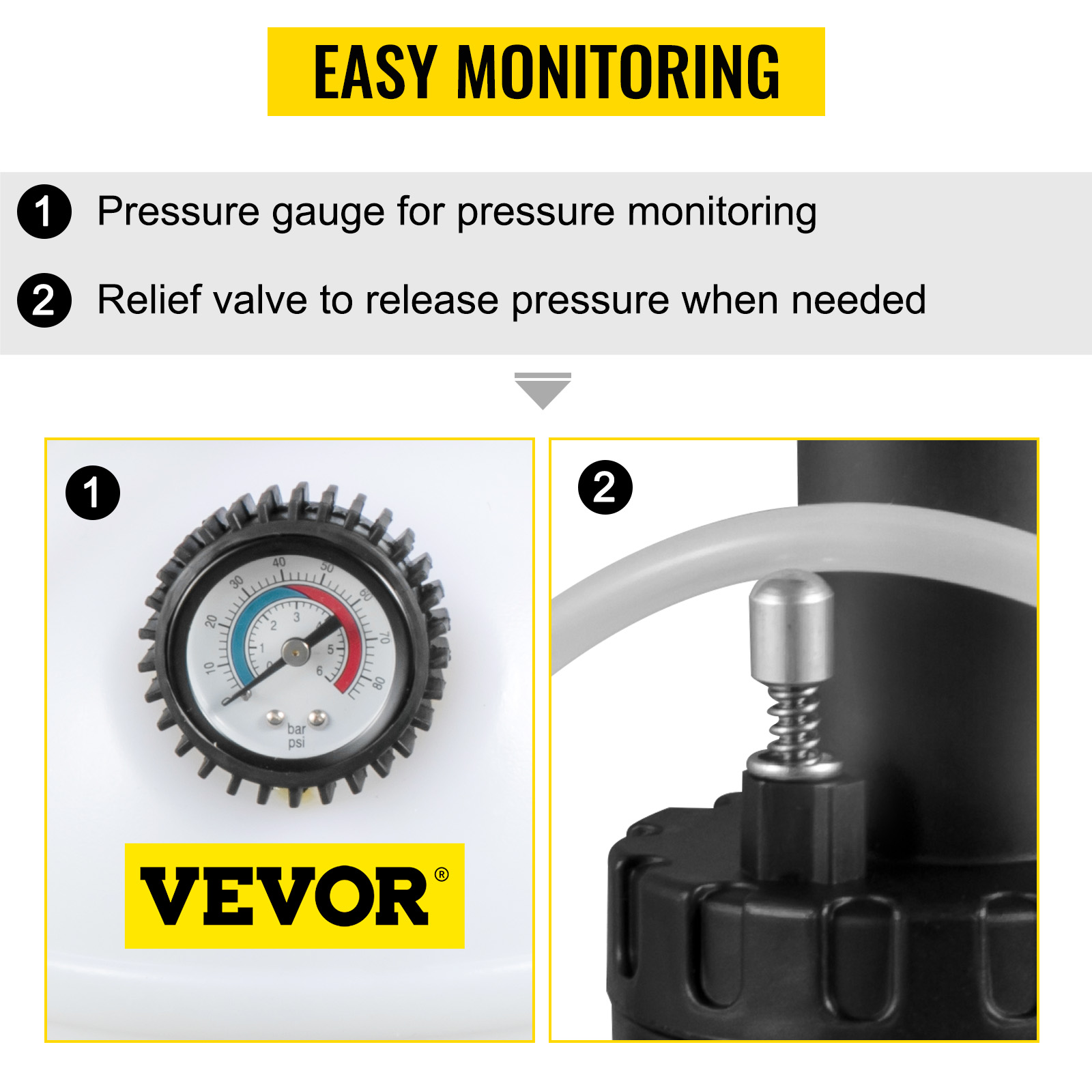 VEVOR 2L Brake Fluid Pressure Bleeder, Brake Fluid Replacement Tool Set ...