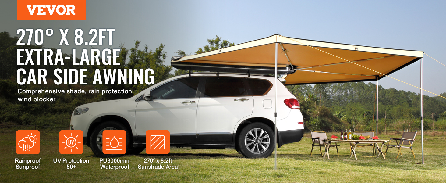 VEVOR Vehicle Awning 270 Degree, 8.2' Height Retractable Car Side ...