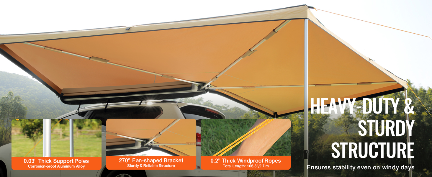 VEVOR Vehicle Awning 270 Degree, 8.2' Height Retractable Car Side ...