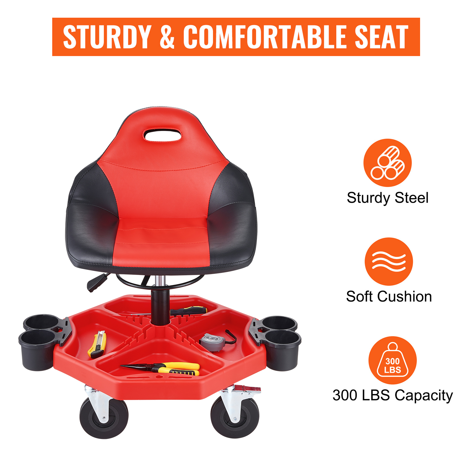 VEVOR Rolling Garage Stool 300LBS Adjustable Mechanic Work Shop Seat w ...