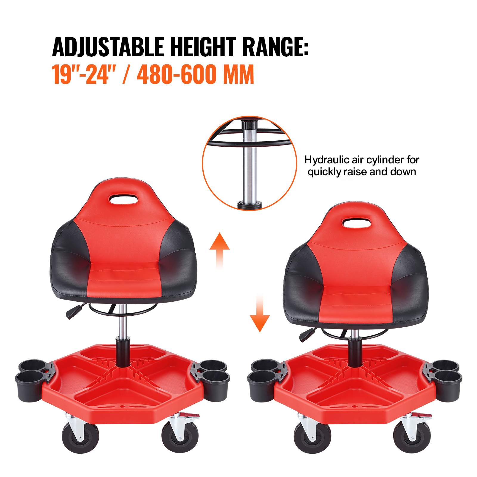 VEVOR Rolling Garage Stool 300LBS Adjustable Mechanic Work Shop Seat w ...