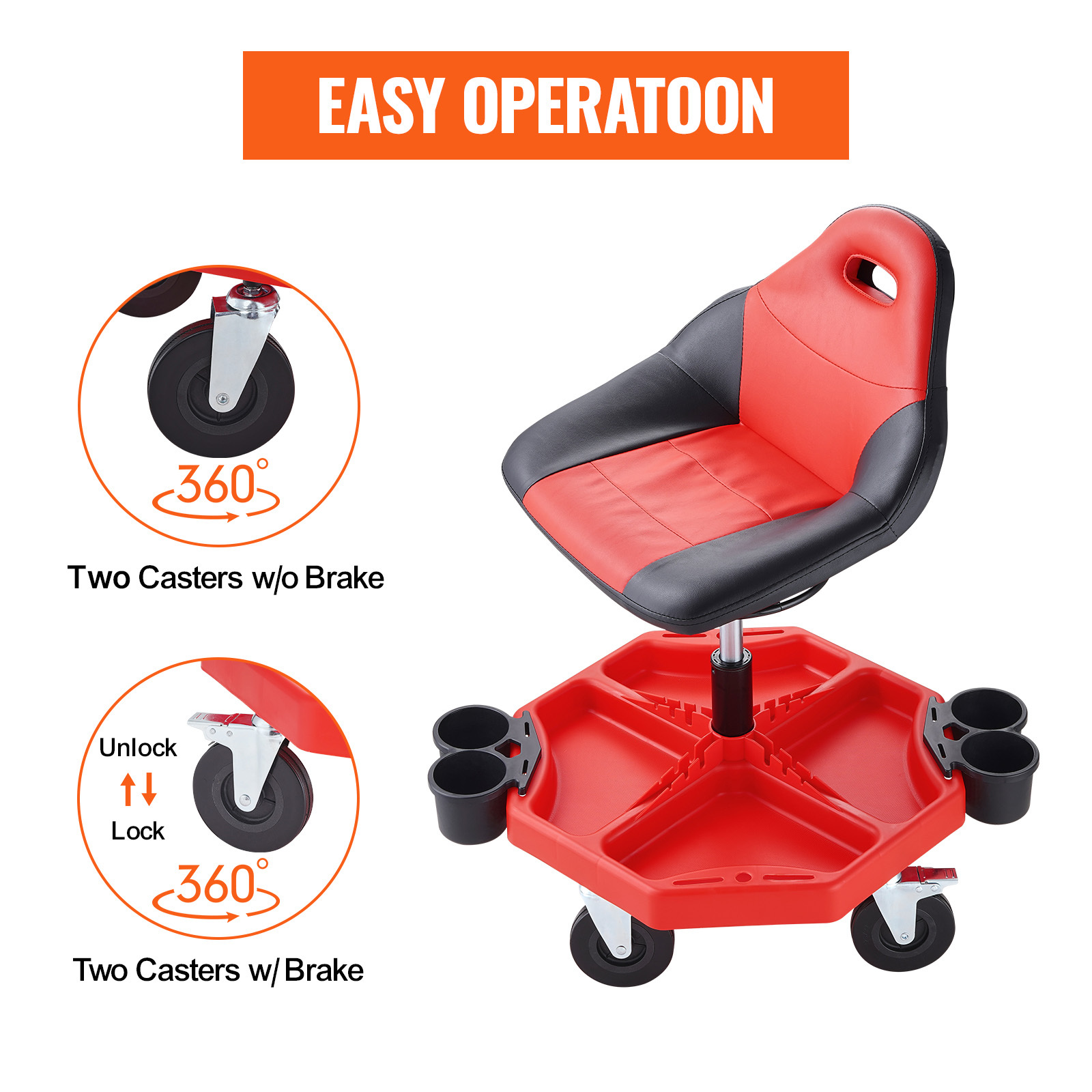 VEVOR Rolling Garage Stool 300LBS Adjustable Mechanic Work Shop Seat w ...