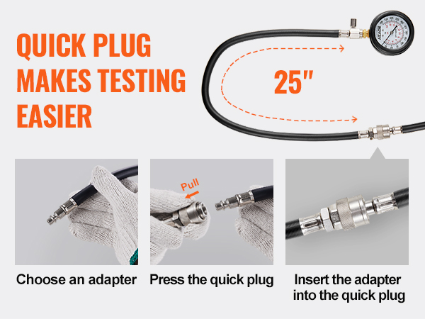 VEVOR Compression Tester Adapter Kit, 9 Pcs Automotive Engine Cylinder ...
