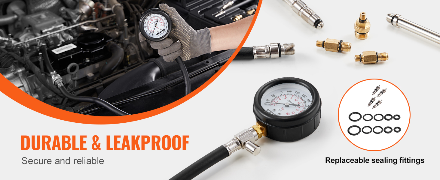 VEVOR Compression Tester Adapter Kit, 9 Pcs Automotive Engine Cylinder ...