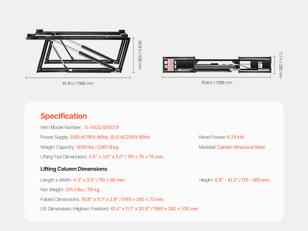 VEVOR 5000 lbs Car Lift Adjustable Car Lifts with Remote Control for ...