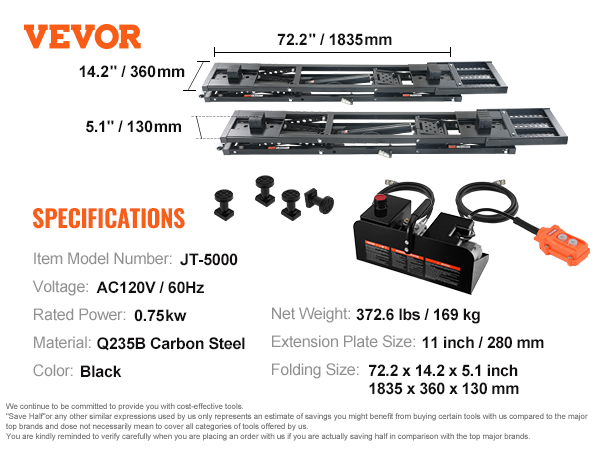 VEVOR Car Lift, 25.6" Max. Height, 5,000 LBS Capacity Portable Car Lift ...