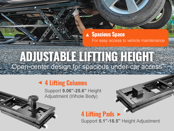 VEVOR Car Lift, 25.6" Max. Height, 5,000 LBS Capacity Portable Car Lift ...