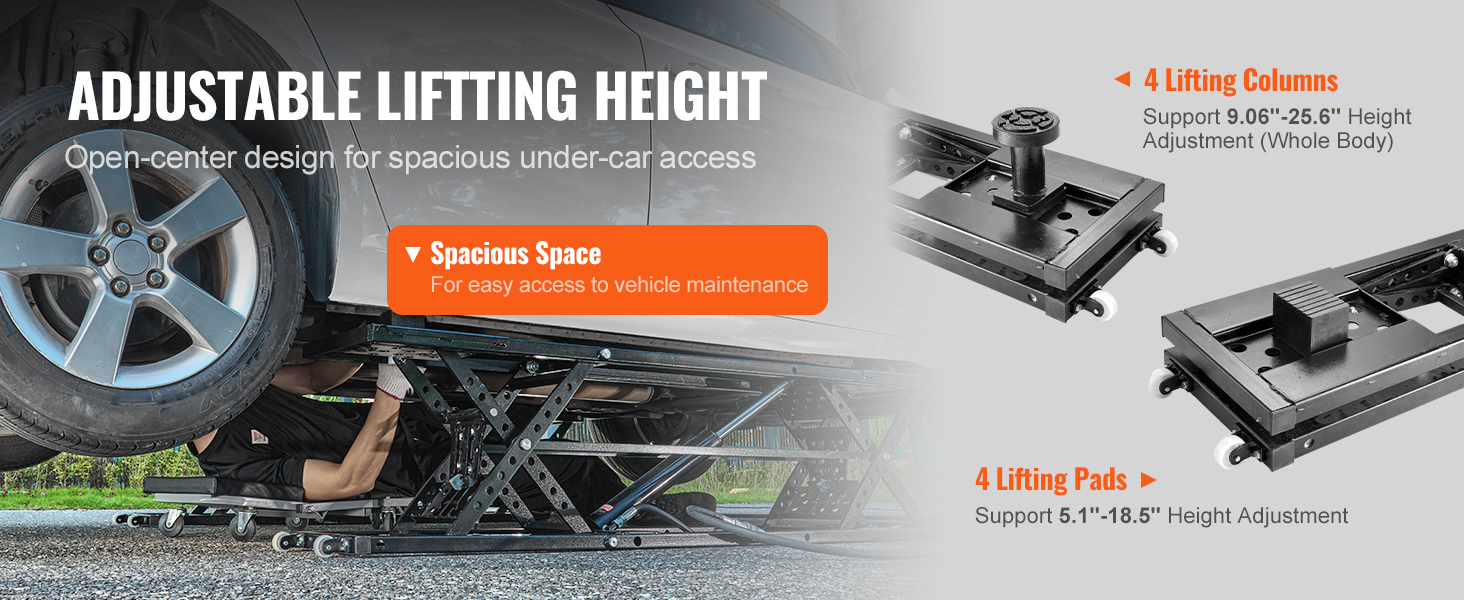 VEVOR Car Lift, 25.6" Max. Height, 5,000 LBS Capacity Portable Car Lift ...
