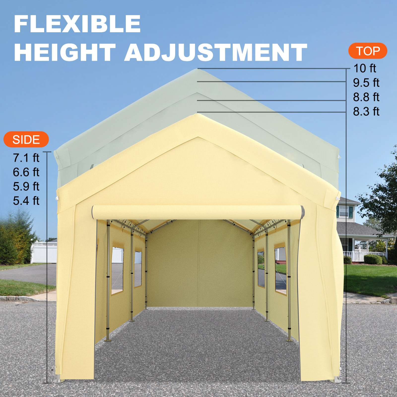 VEVOR Carport Canopy Car Canopy 10 x 20ft w/ 8 Legs Sidewalls Windows ...