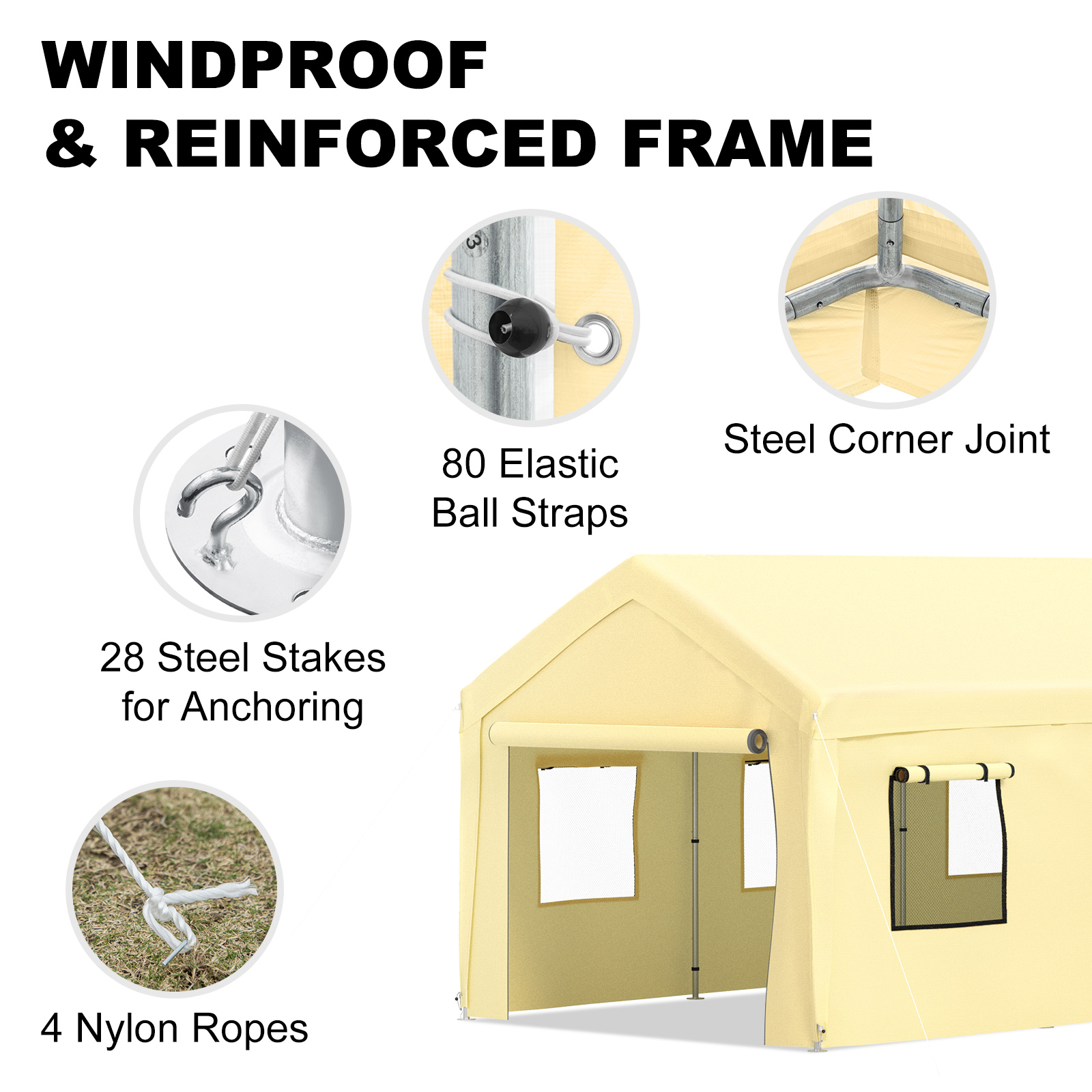 VEVOR Carport Canopy Car Canopy 10 x 20ft w/ 8 Legs Sidewalls Windows ...